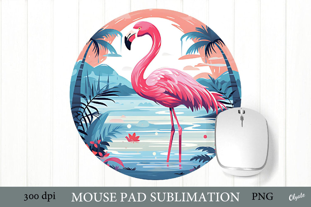 Flamingo Mouse Pad Sublimation. Beach Round Mouse Pad PNG - So Fontsy