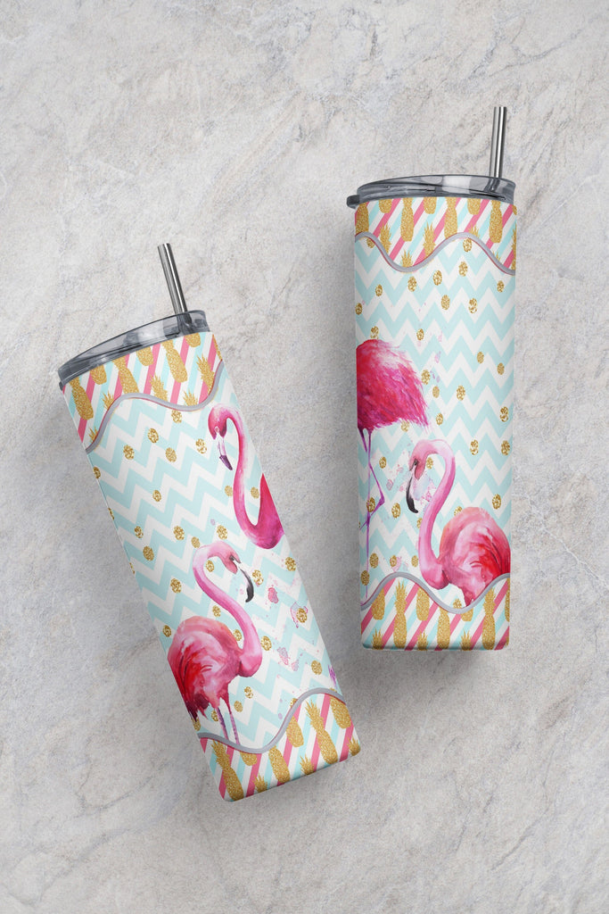 Flamingos 20 oz Skinny Tumbler Sublimation, Pastel Flamingo Print ...