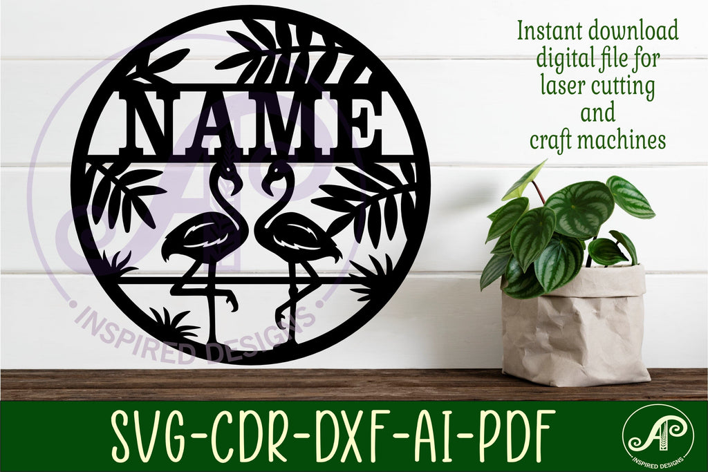 Flamingos name sign svg laser cut template - So Fontsy