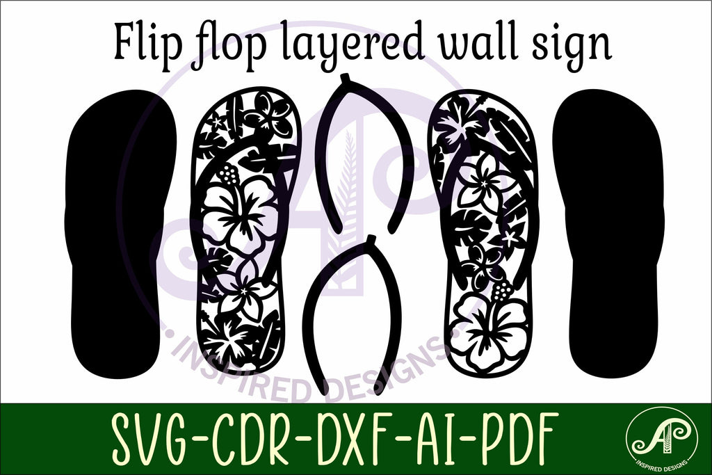 Flip flop tropical flowers layered wall art sign, SVG file - So Fontsy