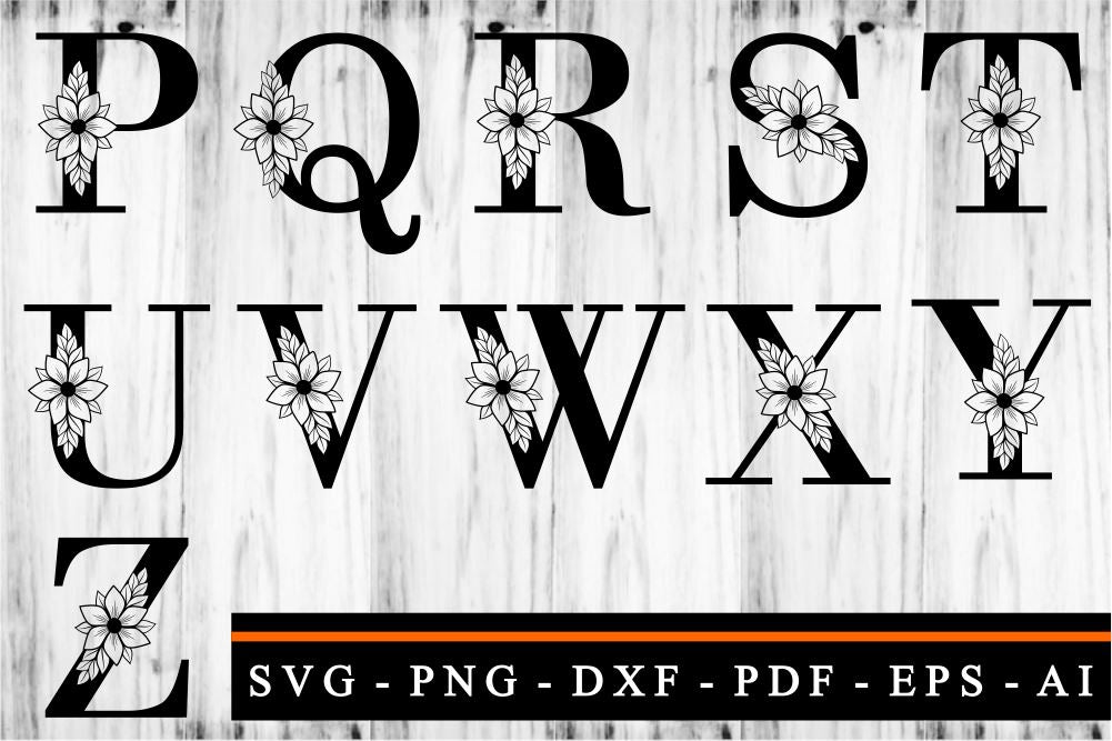 Floral alphabet Monograms SVG Set A-Z, Flower Monogram Letter SVG Files Design, Wedding Font SVG ...
