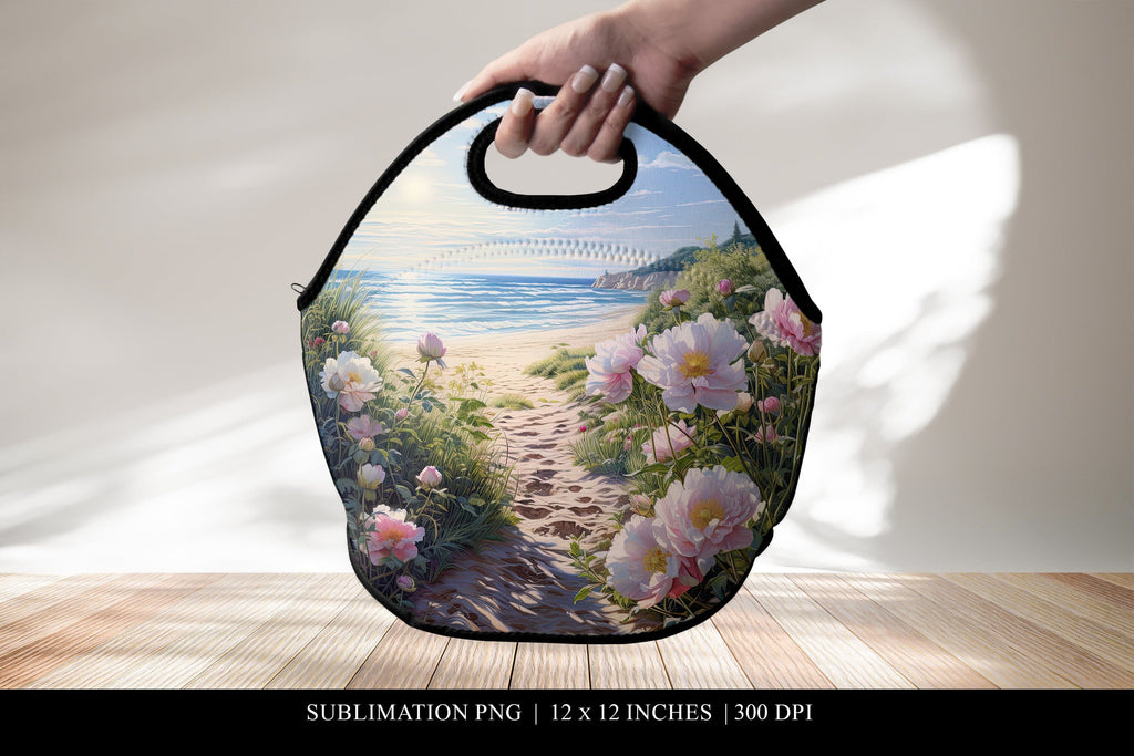 Floral Beach Sublimation Design for Lunch Tote Bags - So Fontsy