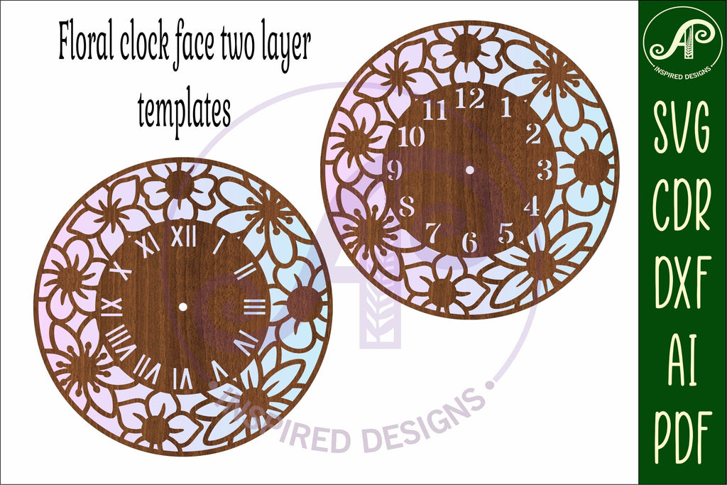 Floral clock wall clock laser cut files - So Fontsy