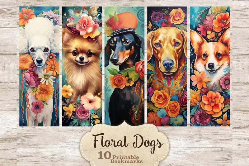 Floral Dogs Bookmarks | Pets Printable Set - So Fontsy