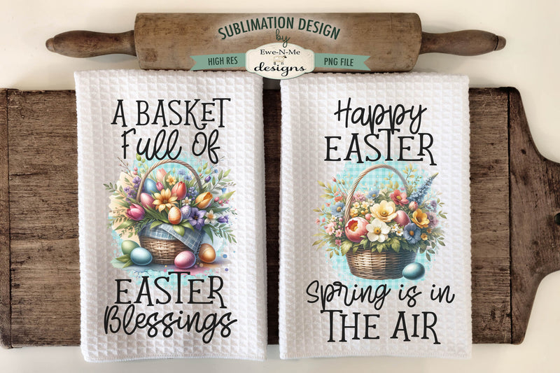 Floral Easter Baskets with Eggs | Kitchen Towel Sublimation Designs ...