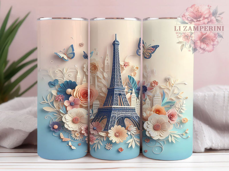Floral Eiffel Tower 3D Tumbler Wrap, Paris Floral Tumbler, 3D Tumbler ...