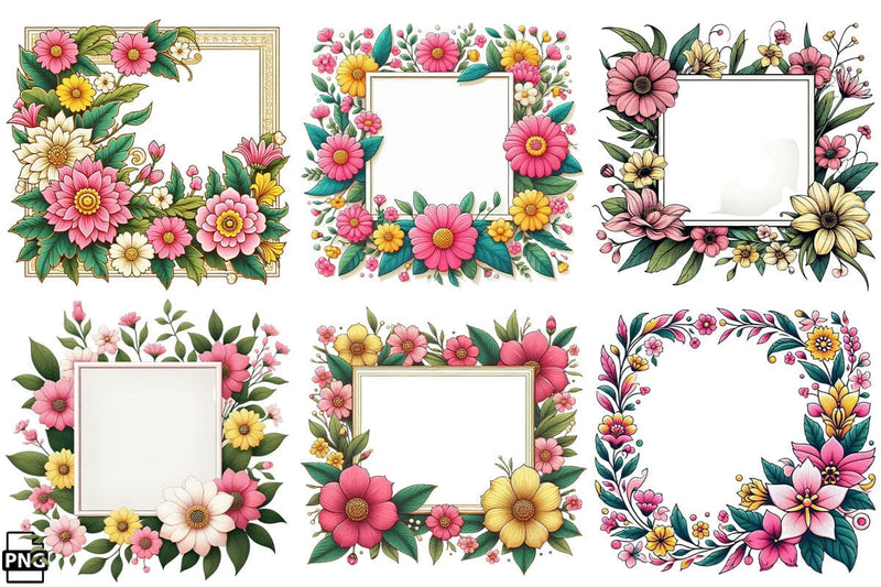 Floral Flowers Frame PNG Clipart Bundle Printable File - So Fontsy