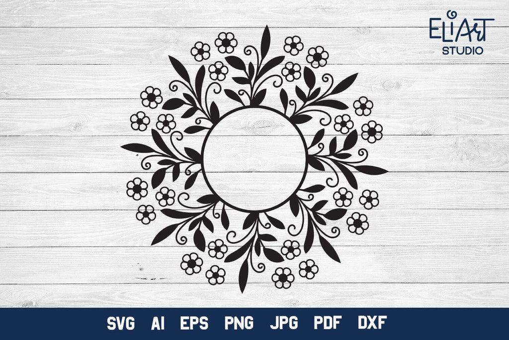 Floral Frame SVG, Flower Monogram Frame, Round Floral Frame PNG Design ...