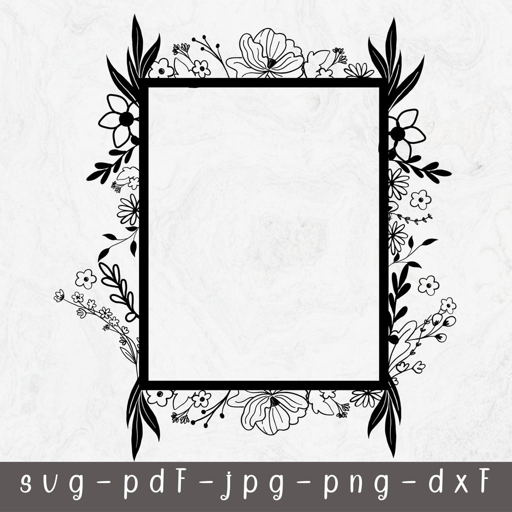 Floral Frame SVG, Rectangular Frame, Floral borders svg, Square frame ...