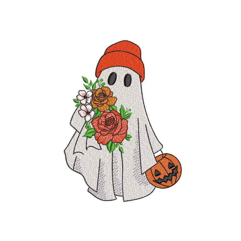 Floral Ghost Embroidery Design, Halloween Ghost Embroidery Design, 3 ...