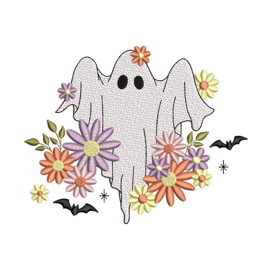 Floral Ghost Embroidery Design, Halloween Ghost Embroidery Design, 4 ...