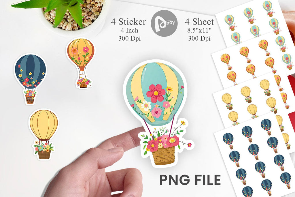 Floral Hot Air Balloon Sticker - So Fontsy