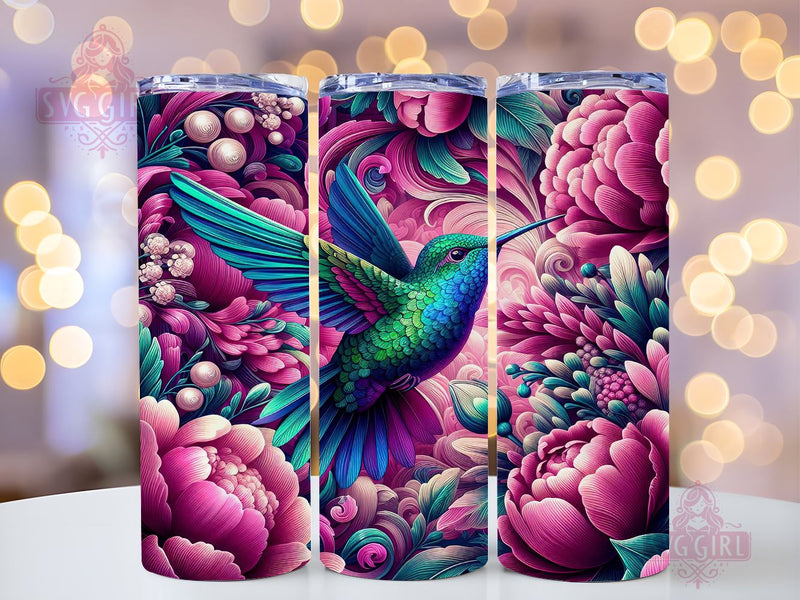 Floral Hummingbird 20oz Tumbler Wrap Sublimation Design, Straight ...