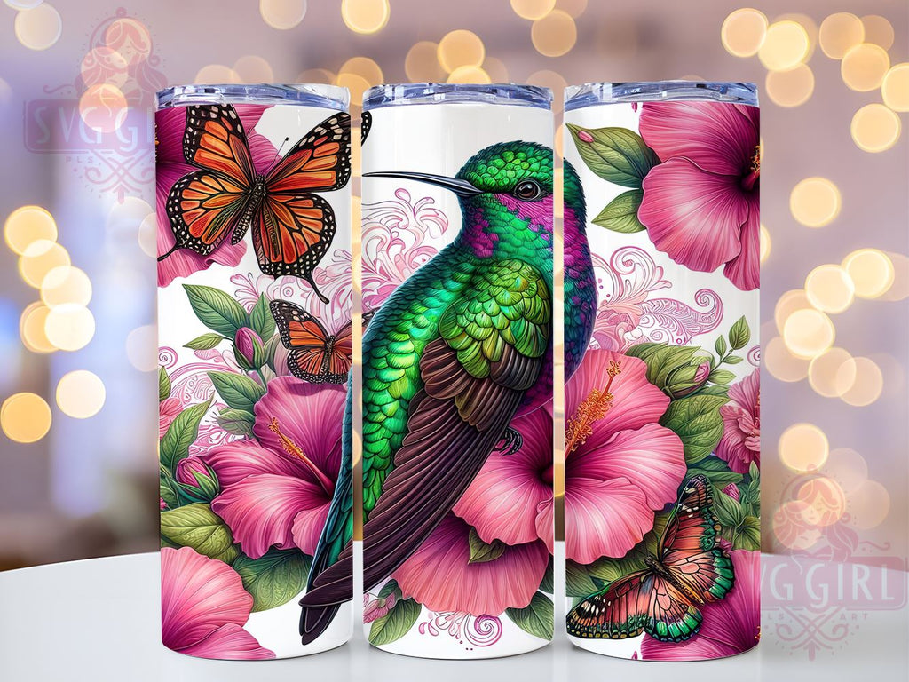 Floral Hummingbird 20oz Tumbler Wrap Sublimation Design, Straight ...