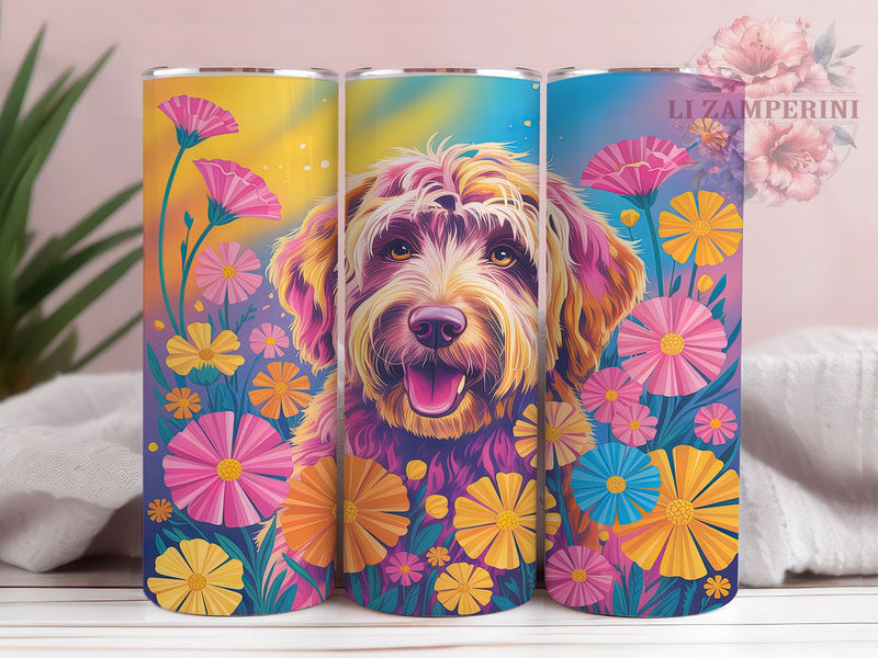 Floral Labradoodle Dog Tumbler, Colorful Dog Pattern, Flower Dog Design ...
