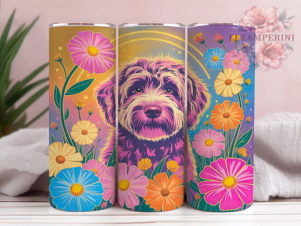 Floral Labradoodle Dog Tumbler, Colorful Dog Pattern, Flower Dog Design ...