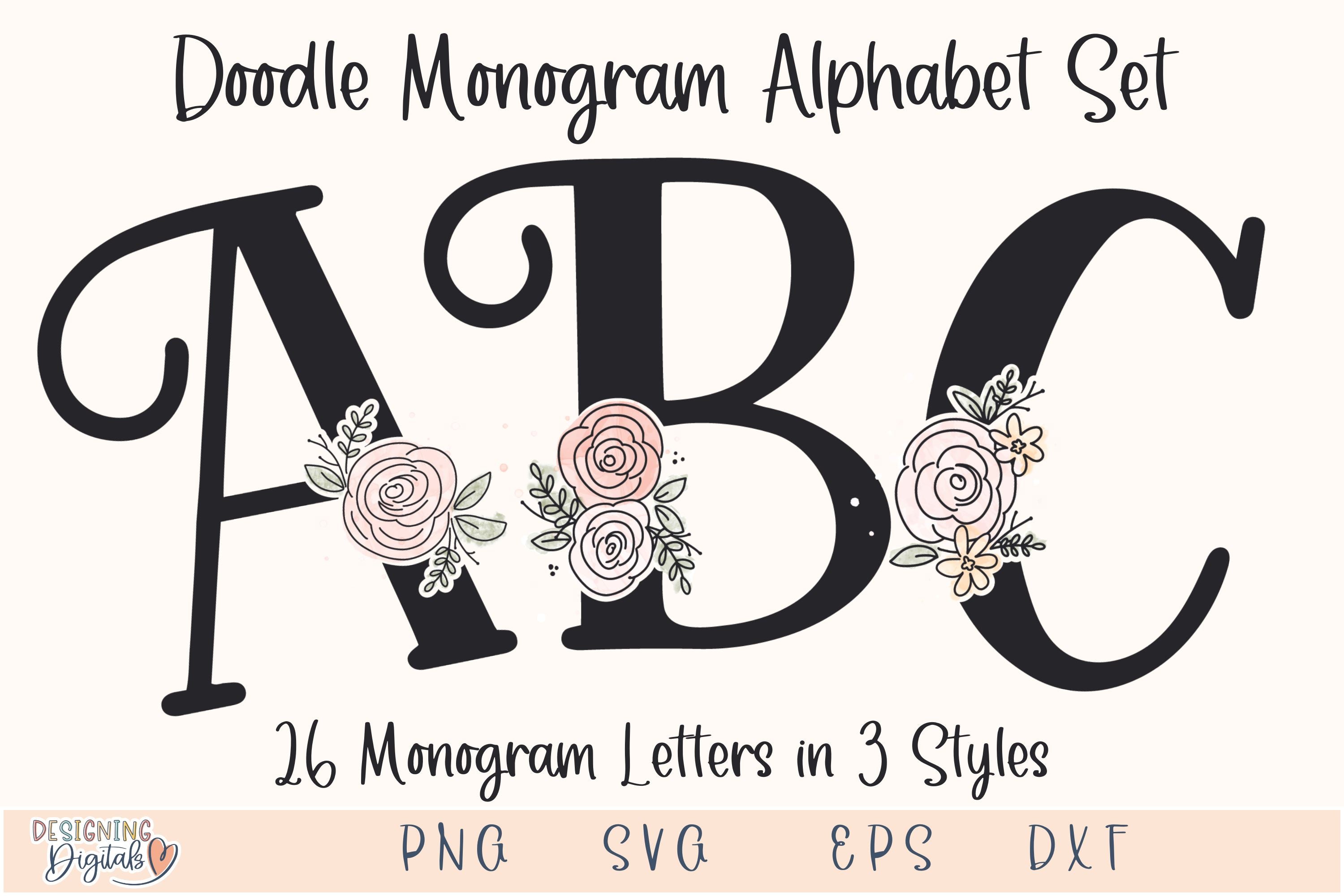 Monogram SVG Bundle, Doodle Letters Monogram Fonts, Doodle Letters PNG ...