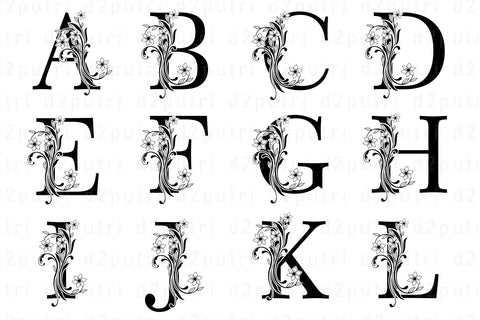 Floral Monogram Letter SVG Files Design, Flower Font SVG, Floral alphabet SVG Set A-Z - So Fontsy