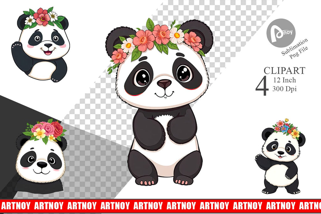 Floral Panda Clipart - So Fontsy
