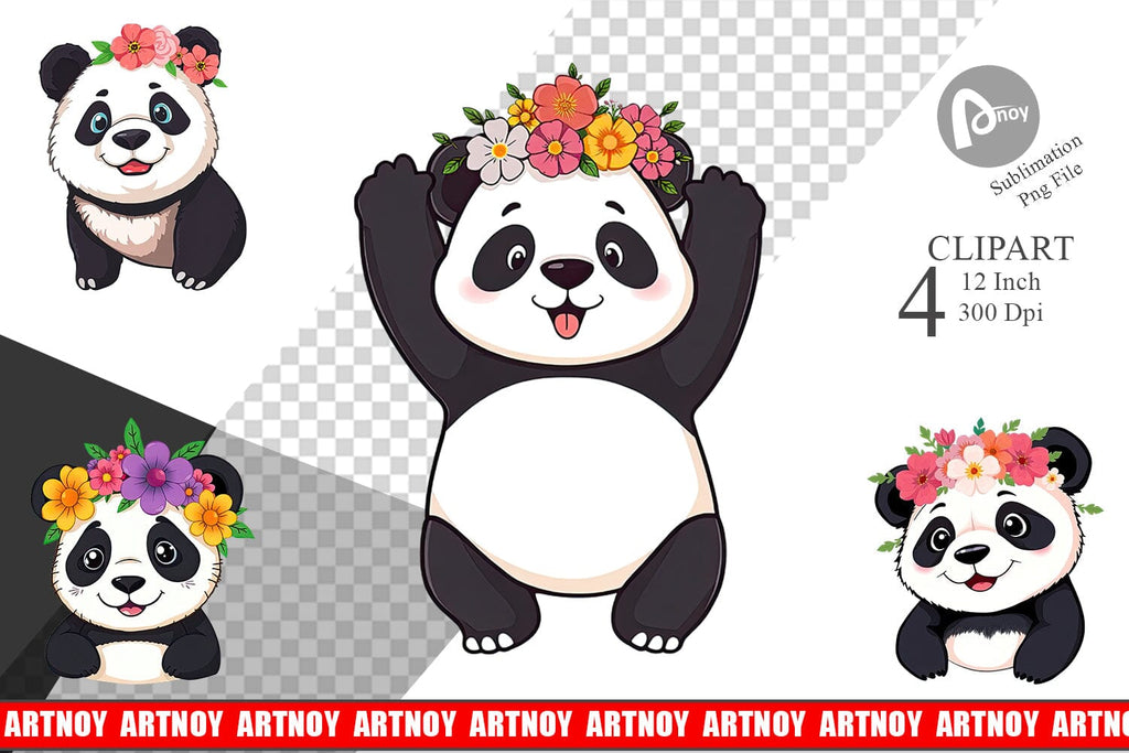 Floral Panda Clipart - So Fontsy