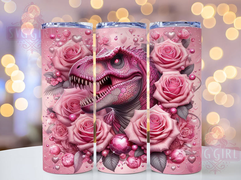 Floral Pink T-Rex 20oz Tumbler Wrap, Floral Dinosaur Design, Girly Dino ...