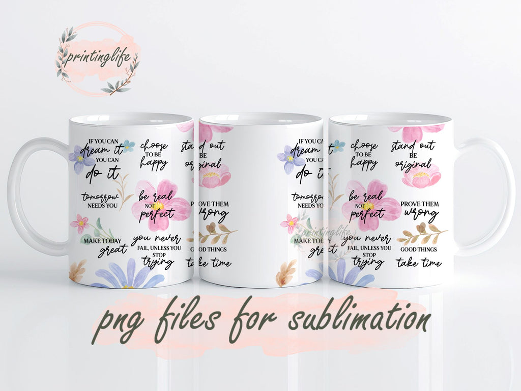 Floral Positive Affirmations Mug Wrap Design, Instant Digital Design ...