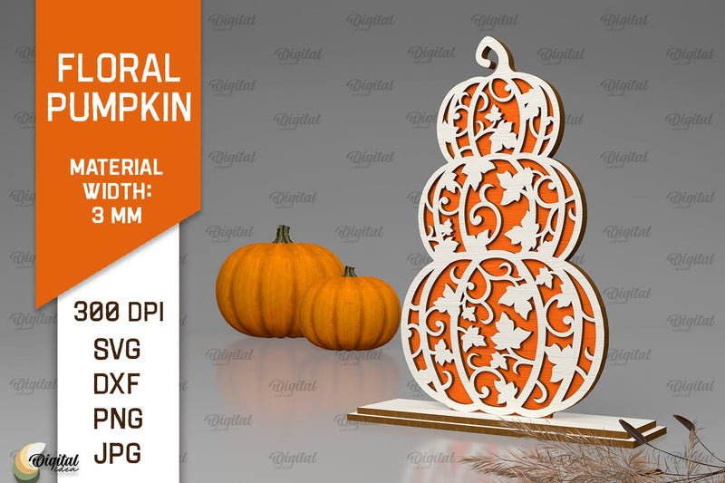 Floral Pumpkin Laser Cut. Autumn Pumpkin SVG Design - So Fontsy