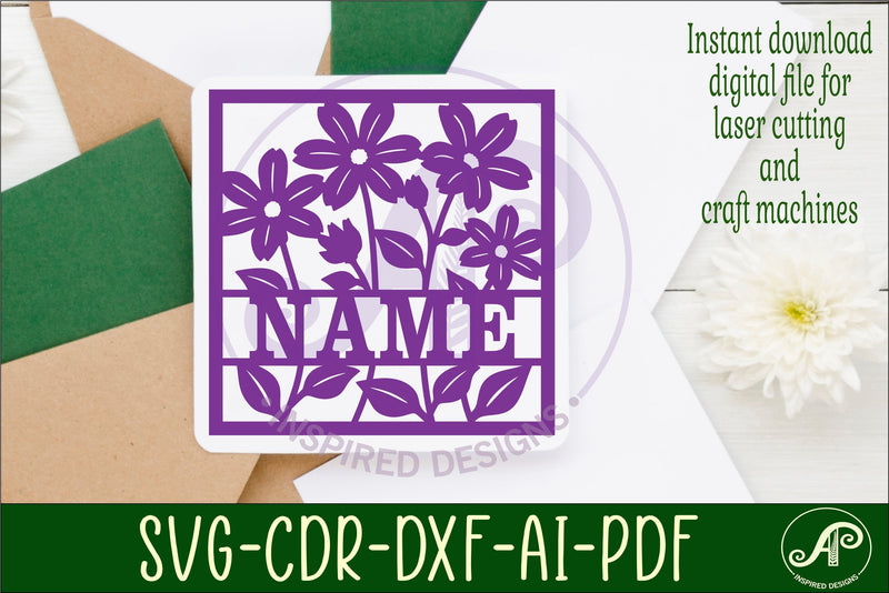 Floral square name wall art sign, SVG file - So Fontsy
