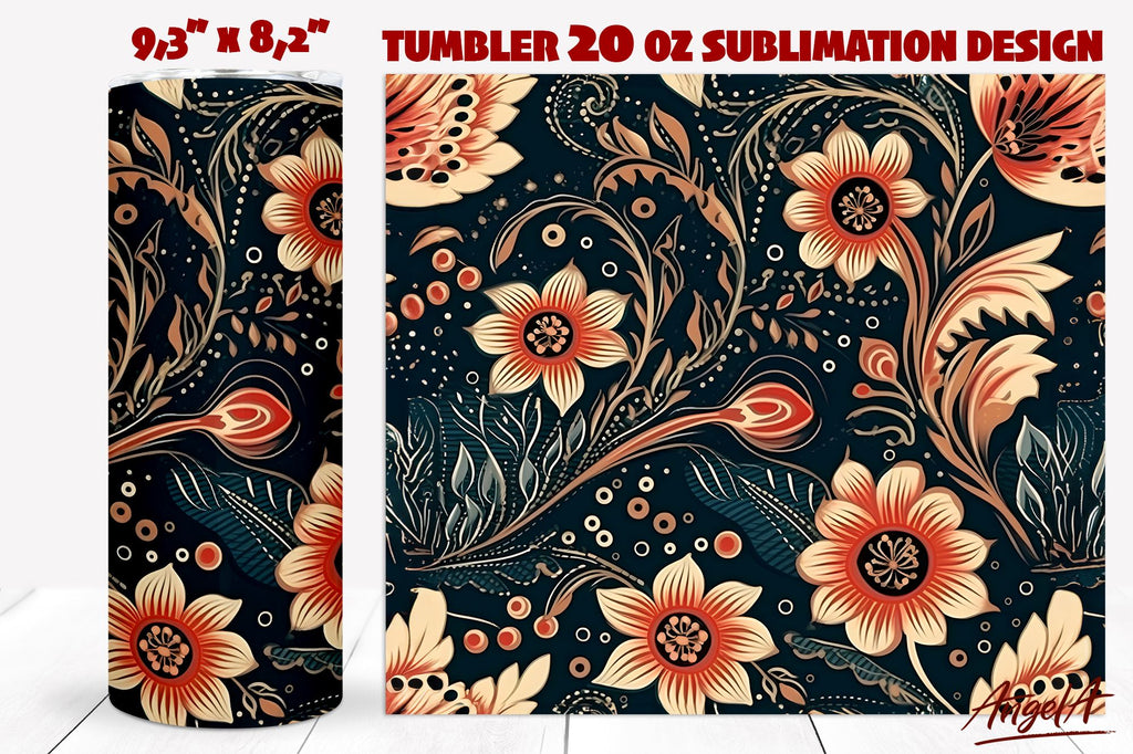 Floral tumbler wrap sublimation / batik flower pattern - So Fontsy