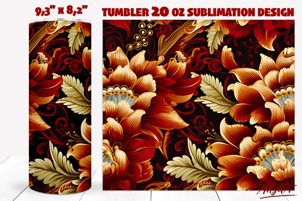 Floral tumbler wrap sublimation / batik flower pattern - So Fontsy