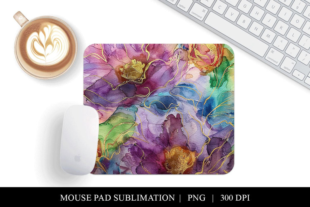 Floral Watercolor Mouse Pad Design, Sublimation Mouse Mat - So Fontsy