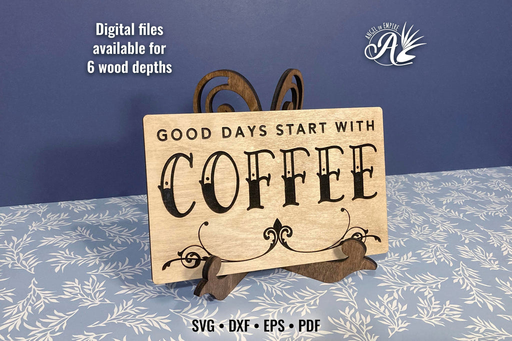 Flourish Easel Art Stand and Coffee Sign SVG laser cut files - So Fontsy