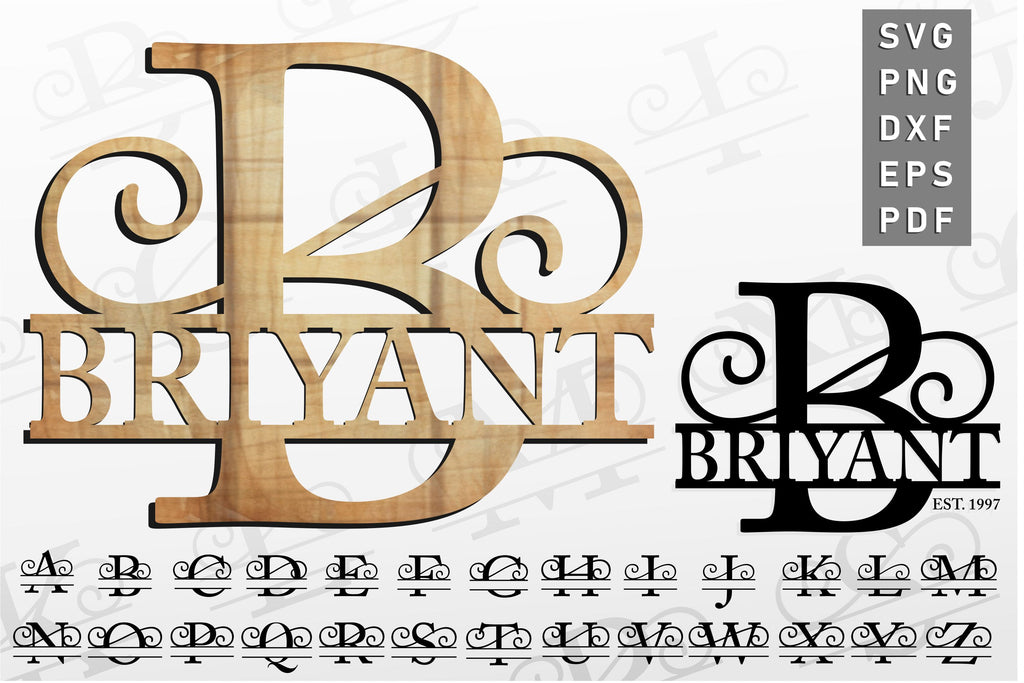Flourish Split Alphabet Monogram Letters SVG Cut Files, Split Font SVG ...