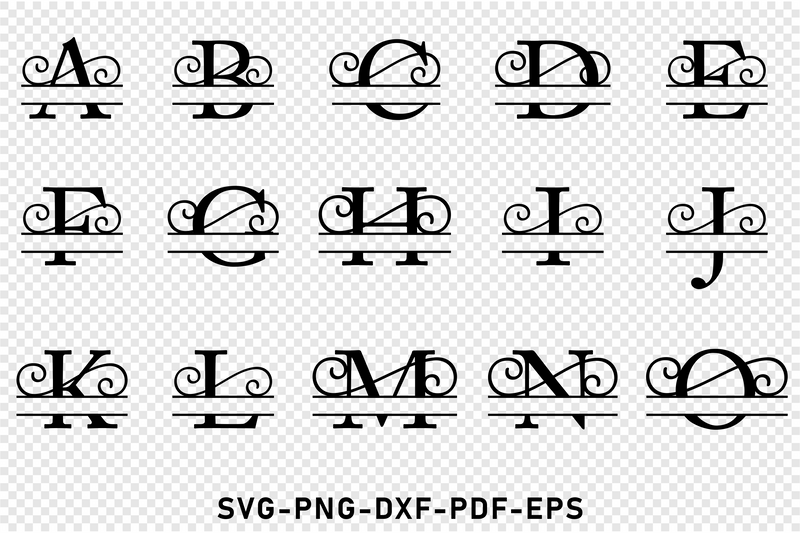 Flourish Split Alphabet Monogram Letters SVG Cut Files, Split Font SVG ...