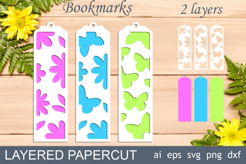 Flower bookmark svg, Layered butterfly bookmarks svg papercut template ...
