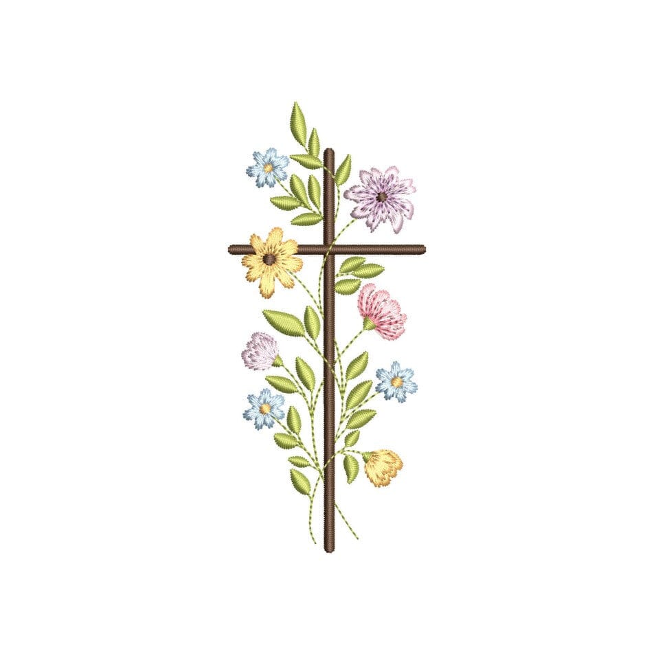Flower Cross Embroidery Design, Religious Embroidery File, 4 sizes ...