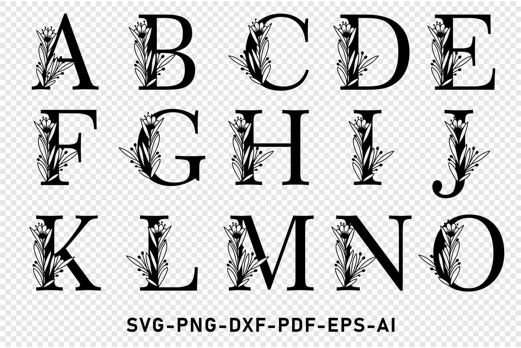 Flower Monogram Alphabet Letters Set A-Z SVG Designs Bundle, Floral Monogram Font SVG File Laser ...