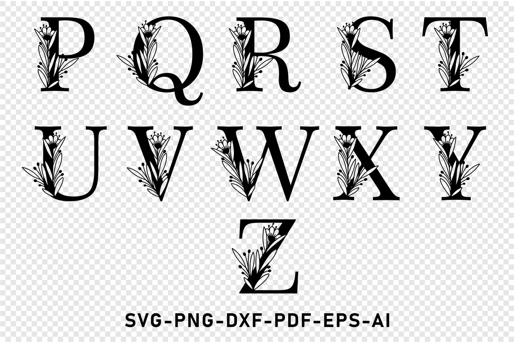 Flower Monogram Alphabet Letters Set A-Z SVG Designs Bundle, Floral ...