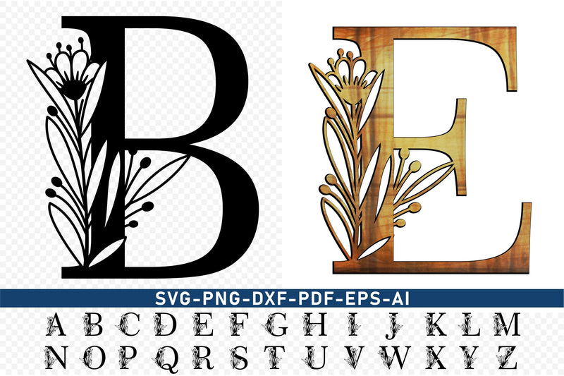 Flower Monogram Alphabet Letters Set A-Z SVG Designs Bundle, Floral Monogram Font SVG File Laser ...