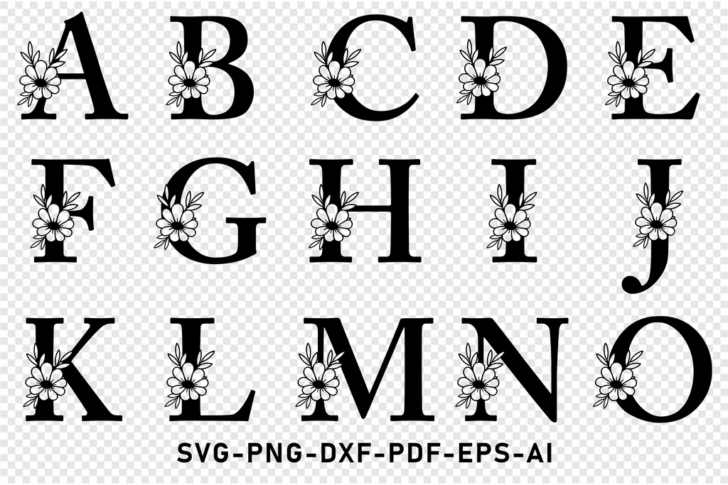 Flower Monogram Alphabet Letters Set A-Z SVG Designs Bundle, Floral ...