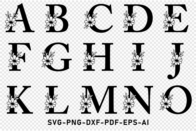 Flower Monogram Alphabet Letters Set A-Z SVG Designs Bundle, Floral Monogram Font SVG Laser Cut ...