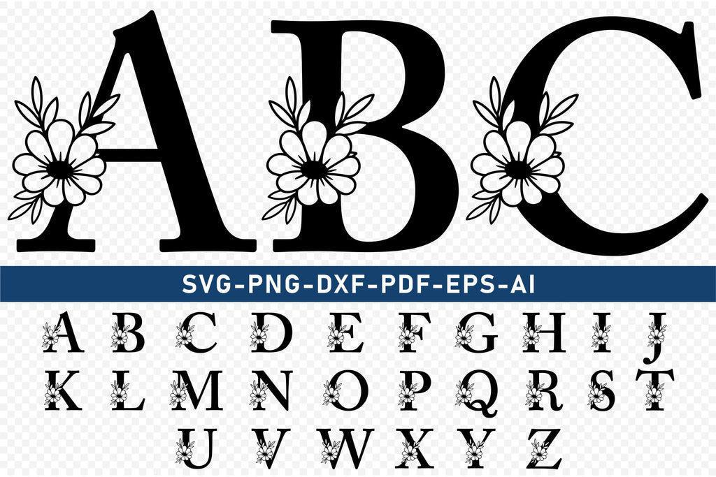 Flower Monogram Alphabet Letters Set A-Z SVG Designs Bundle, Floral Monogram Font SVG Laser Cut ...