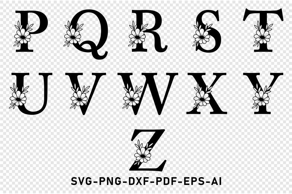 Flower Monogram Alphabet Letters Set A-Z SVG Designs Bundle, Floral Monogram Font SVG Laser Cut ...