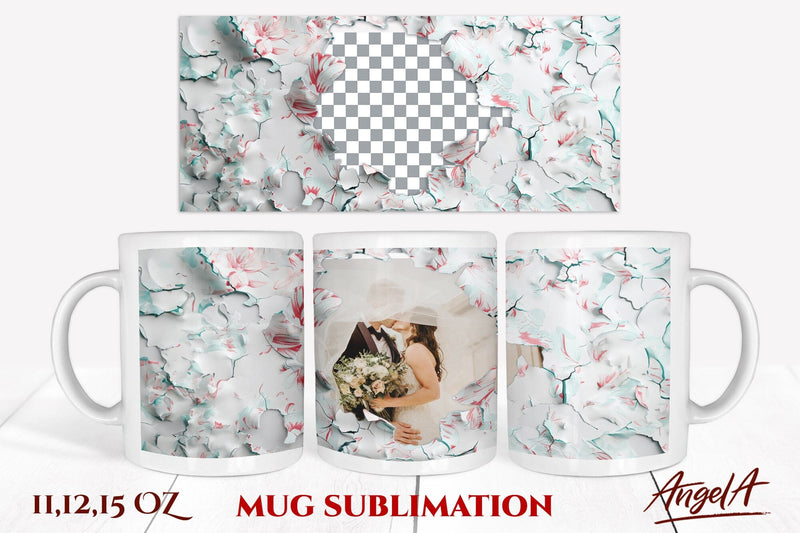 Flower mug wrap / floral frame sublimation / photo frame mug - So Fontsy