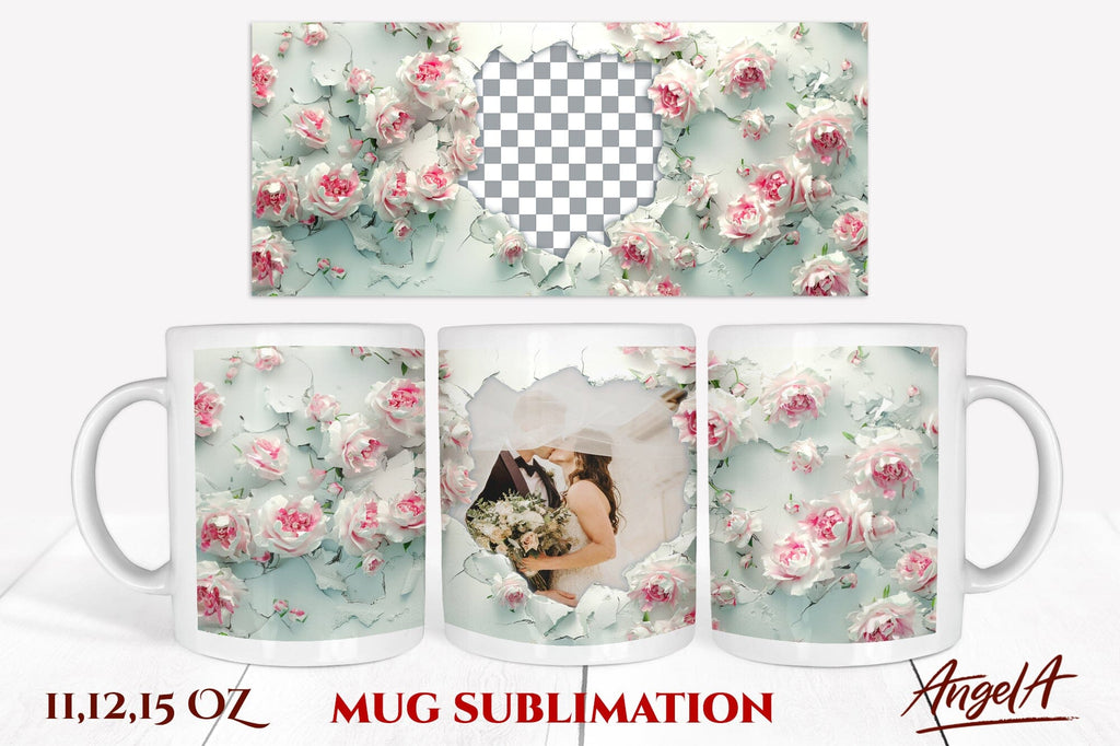 Flower mug wrap / floral frame sublimation / photo frame mug - So Fontsy