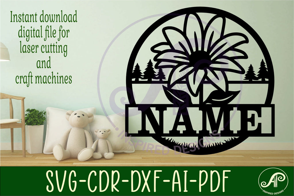 Flower name sign svg laser cut template - So Fontsy