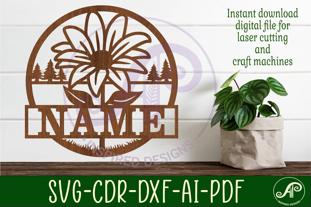 Flower name sign svg laser cut template - So Fontsy