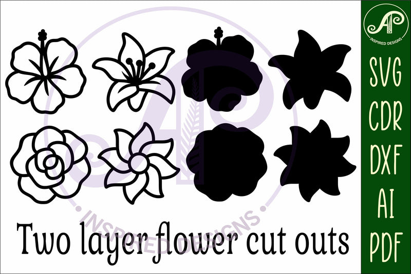 Flower two layer laser cut outs SVG file d5 - So Fontsy