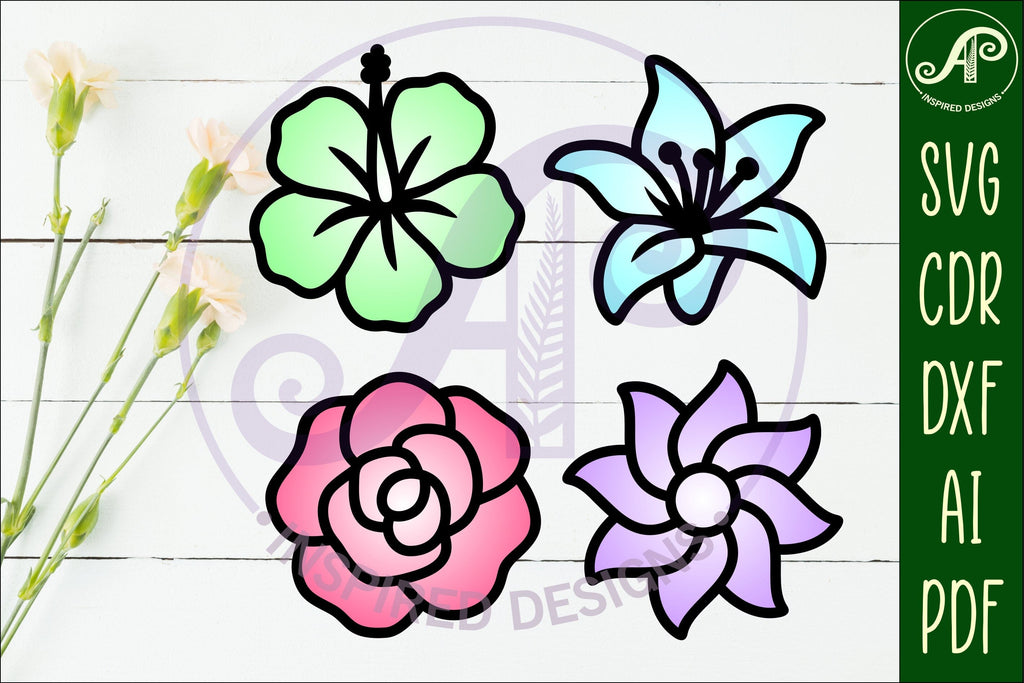 Flower two layer laser cut outs SVG file d5 - So Fontsy