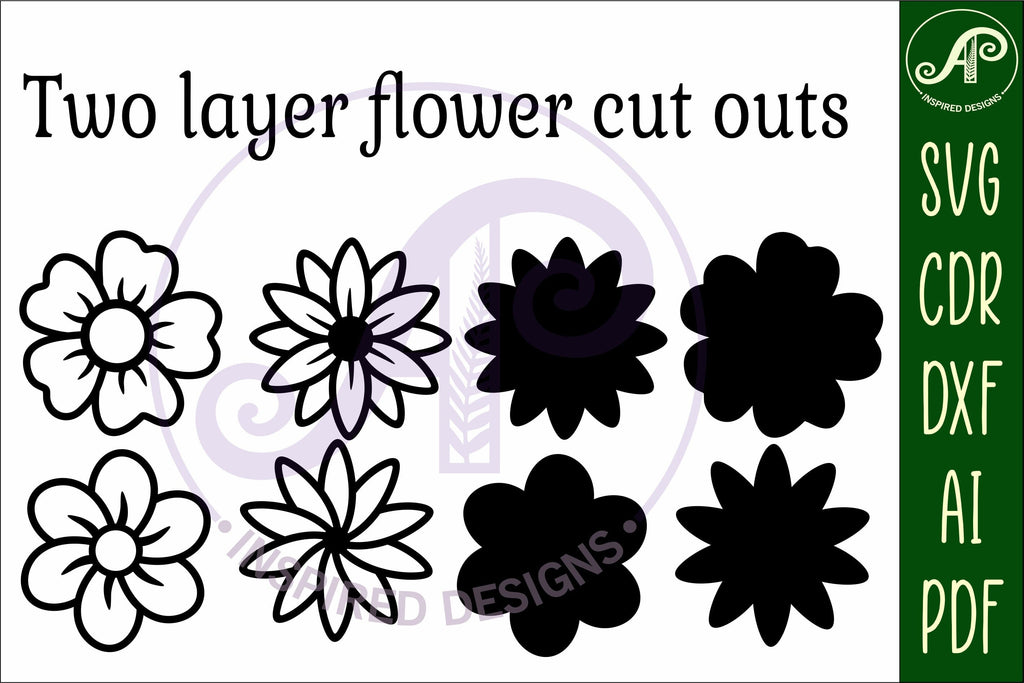 Flower two layer laser cut outs SVG files set 1 - So Fontsy